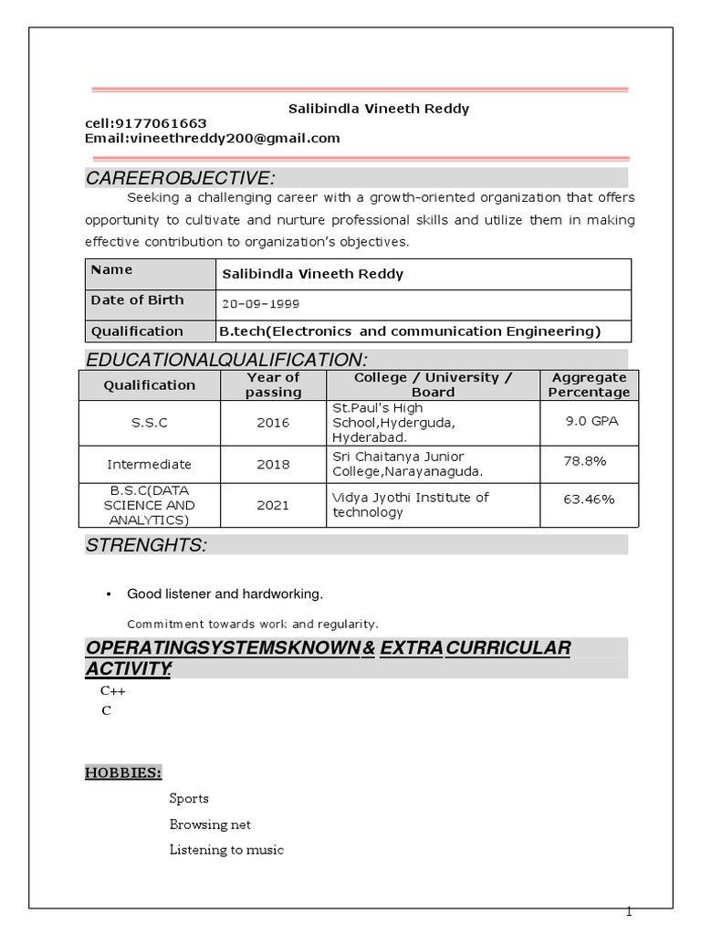 Vineeth Reddy Resume: Data Science & Analytics | PDF | Career & Growth