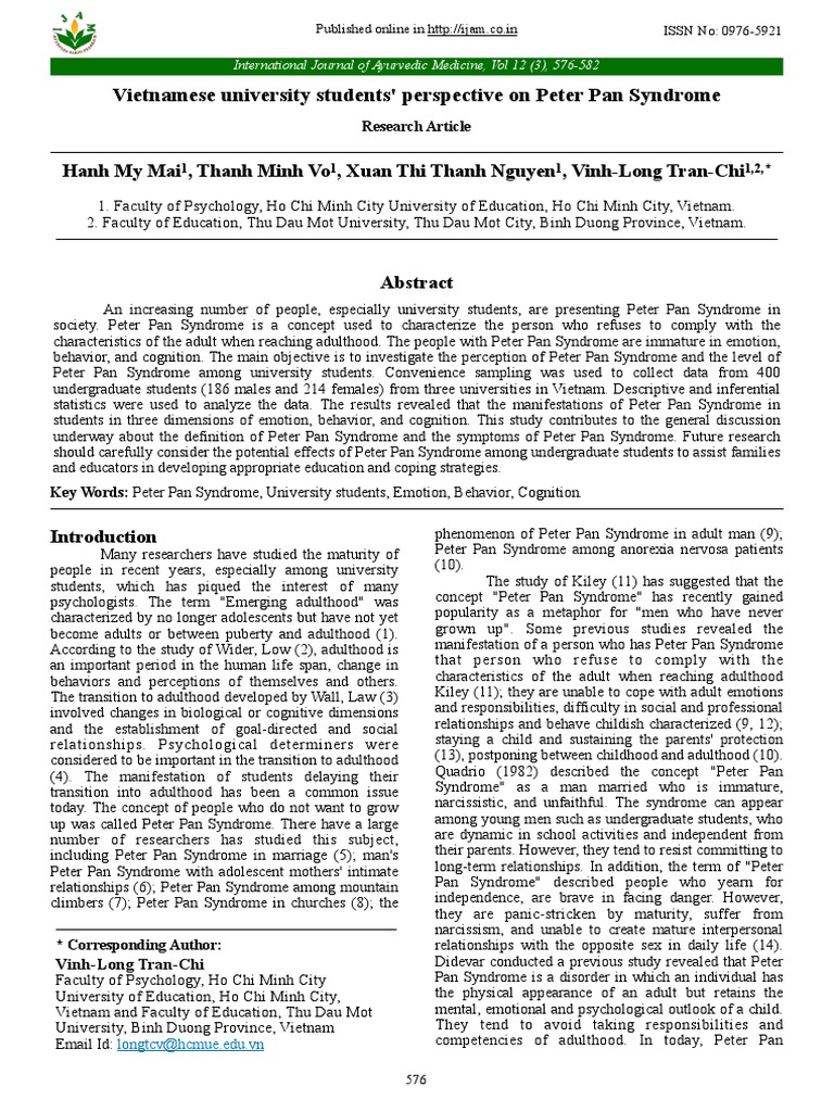 Vietnamese University Students' Perspective On Peter Pan Syndrome | PDF ...
