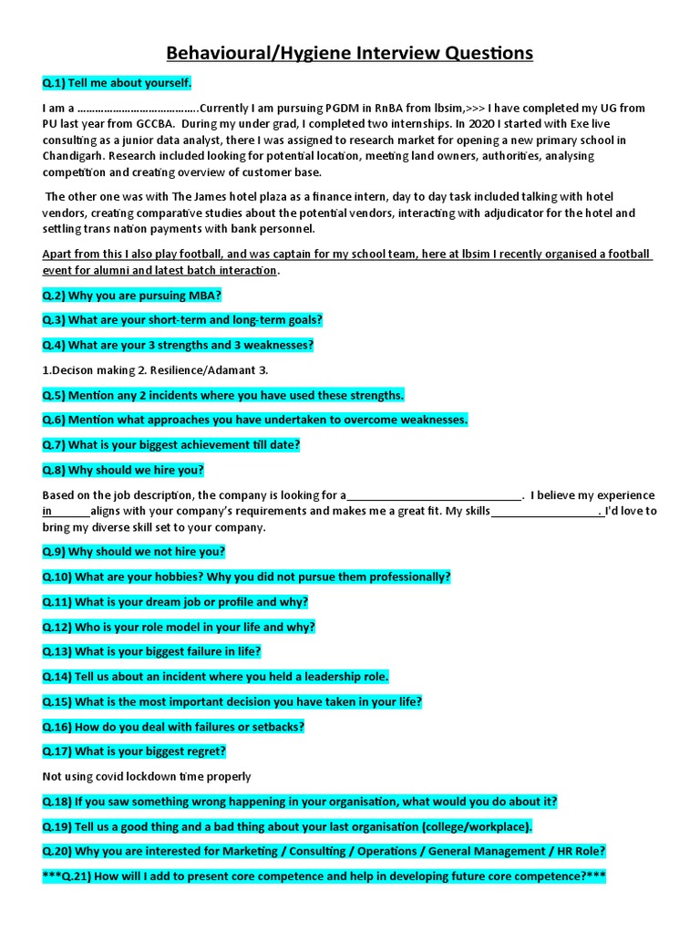 Behavioral Interview Questions | PDF