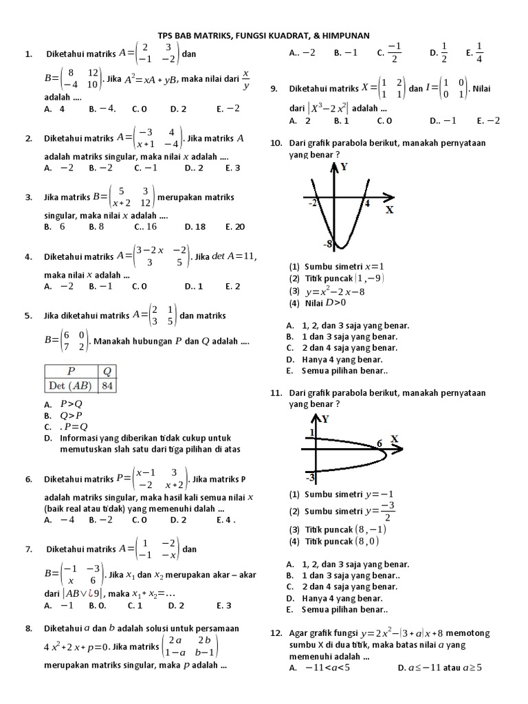 TPS - Matriks, Kuadrat, Himpunan | PDF