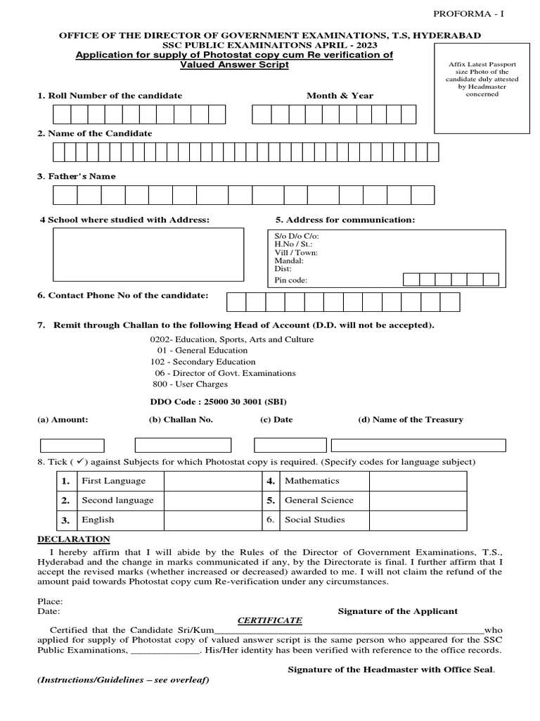 TSSSC - Application For Re-Verification of Photostat - Proforma | PDF ...