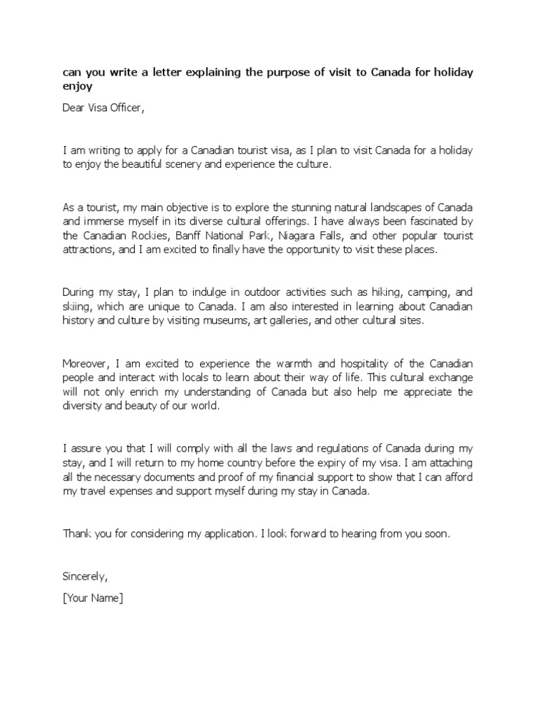 Purpose of Visit Letter for Canada Visa | PDF | Toronto | Canada