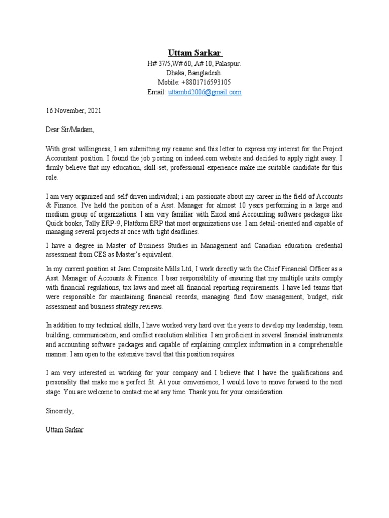 Canadian Cover Letter Utam | PDF
