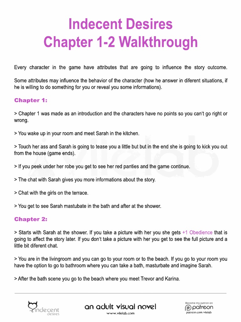 Indecent Desires Walkthrough: Chapters 1-2 | PDF