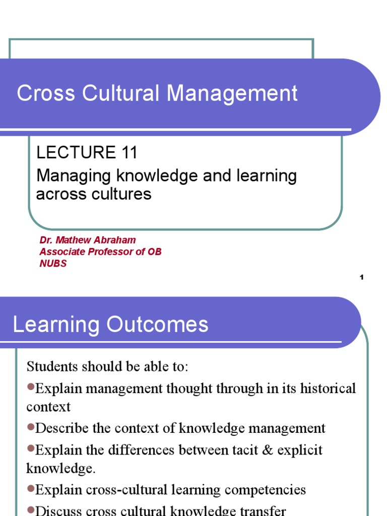CCM Lecture 11 Managing Knowledge and Learning Across Cultures | PDF ...