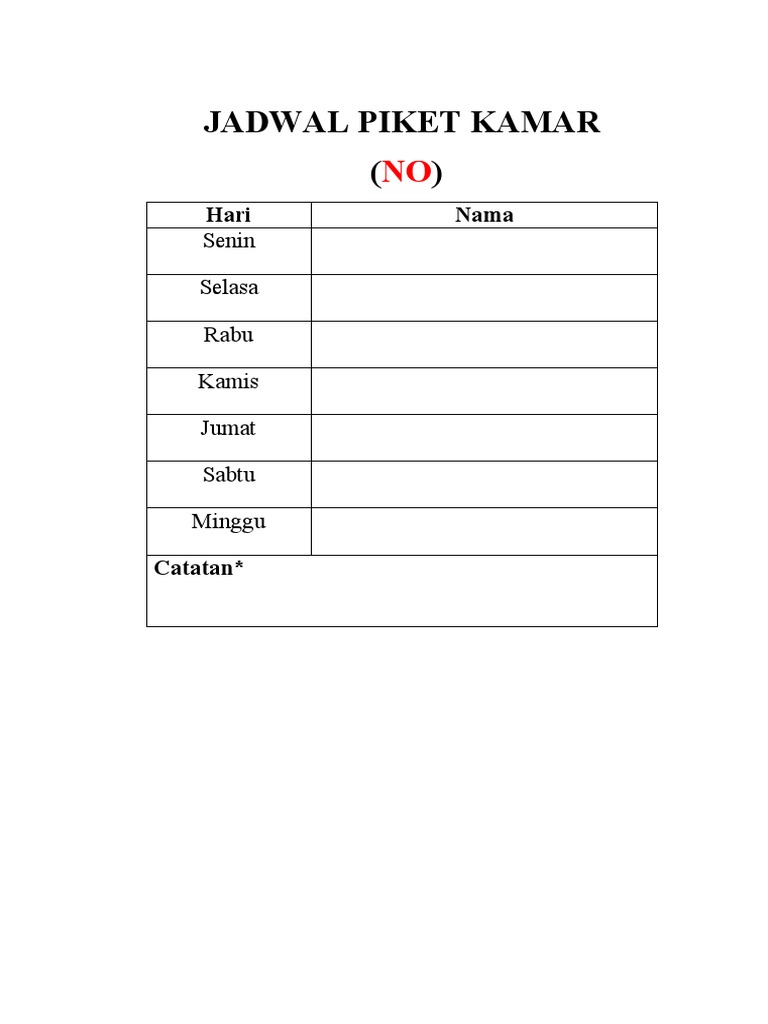 Format Jadwal Piket Kamar | PDF