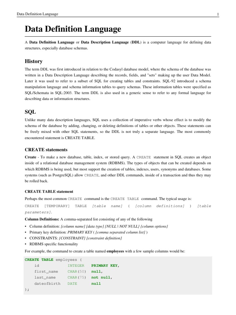 Data Definition Language | PDF | Software Engineering | Information ...