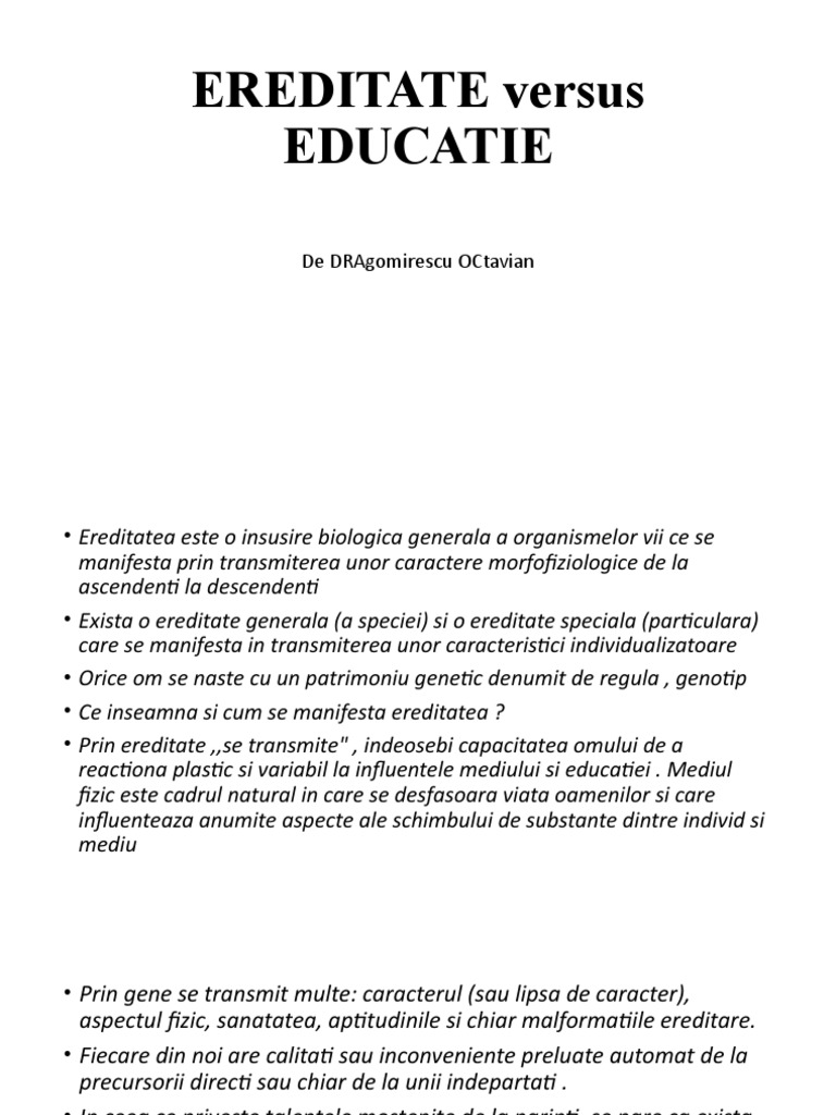 EREDITATE Versus EDUCATIE 2 | PDF