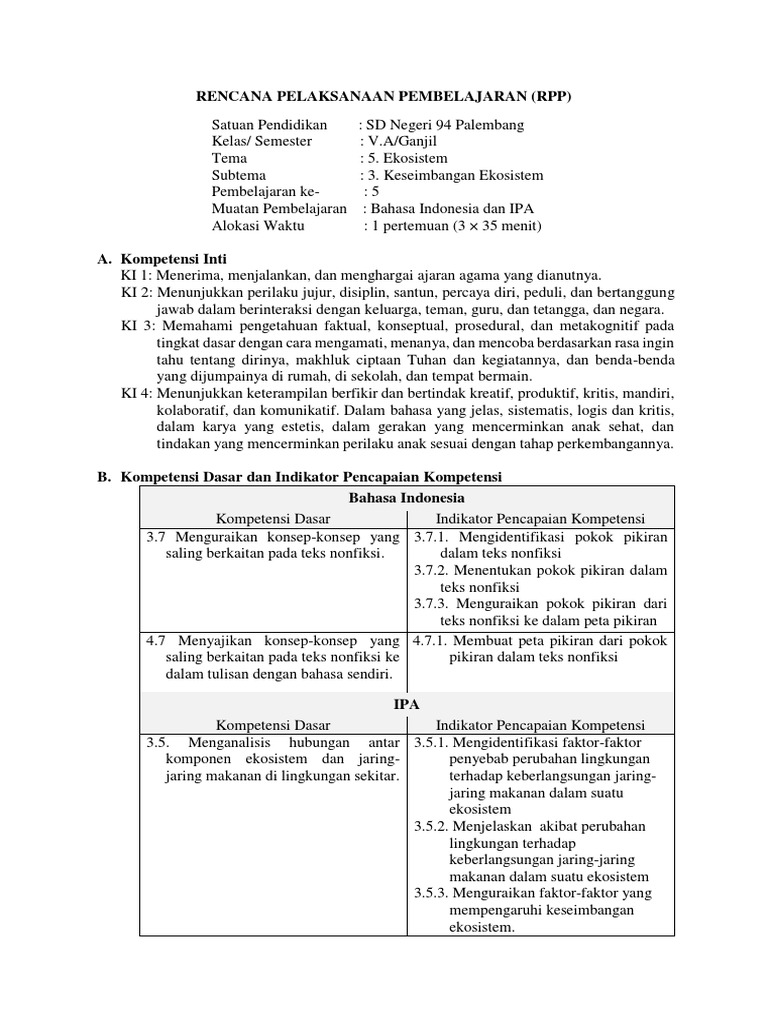 Rencana Pelaksanaan Pembelajaran (RPP) | PDF