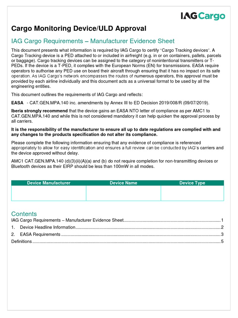 Cargo Monitoring Device Approval Requirements | PDF
