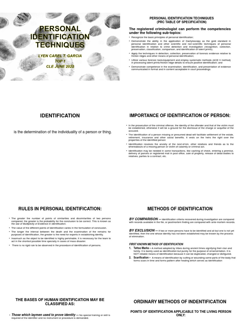 Personal Identification Techniques in Forensics | PDF | Fingerprint ...