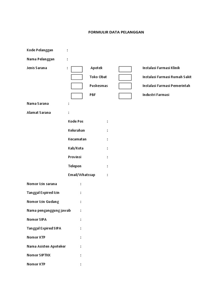 FORMULIR DATA PELANGGAN.docx | PDF