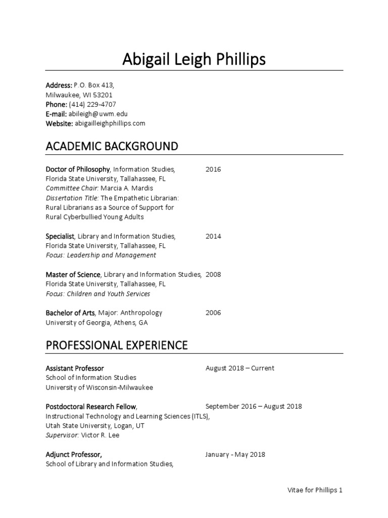 A Phillips CV | PDF | Libraries | Librarian
