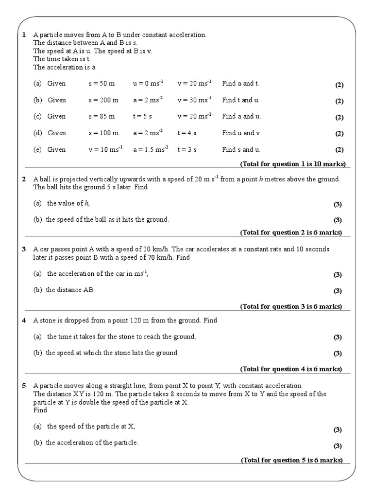 1.1 - SUVAT Questions | PDF