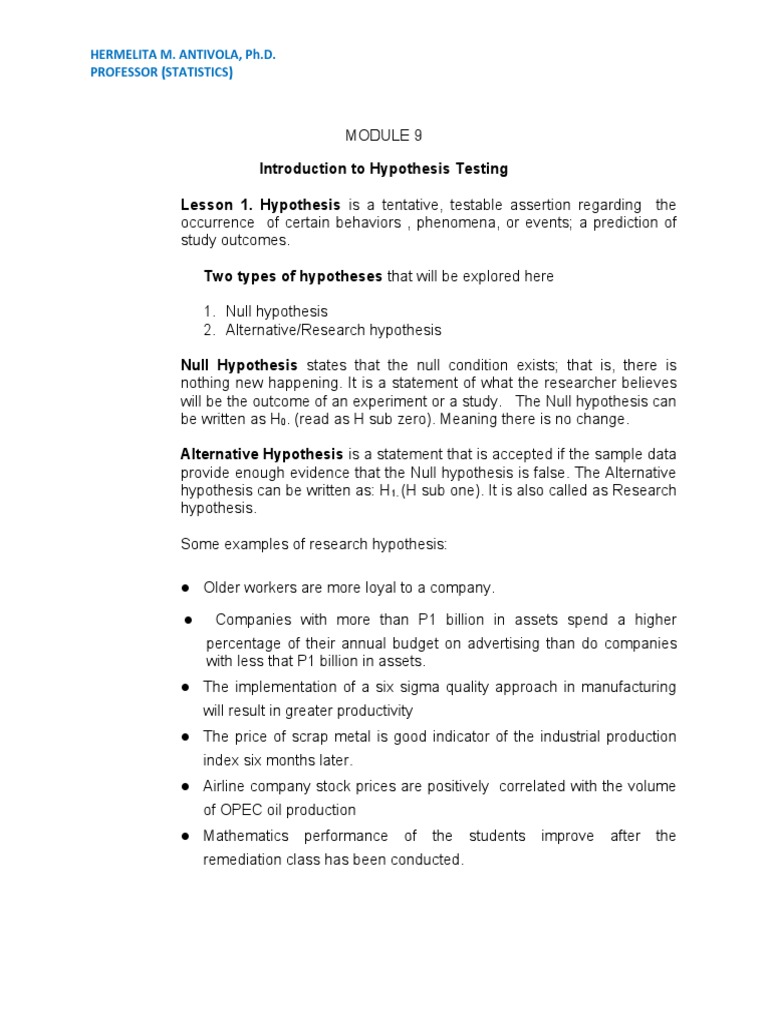 Hypothesis Testing in Statistics | PDF