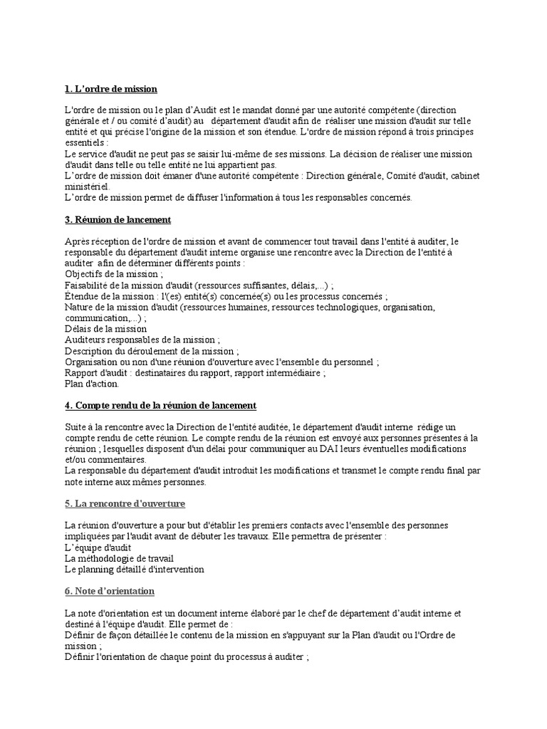 Evaluation Des Etapes de Mission D'audit Interne | PDF | Audit | Audit interne