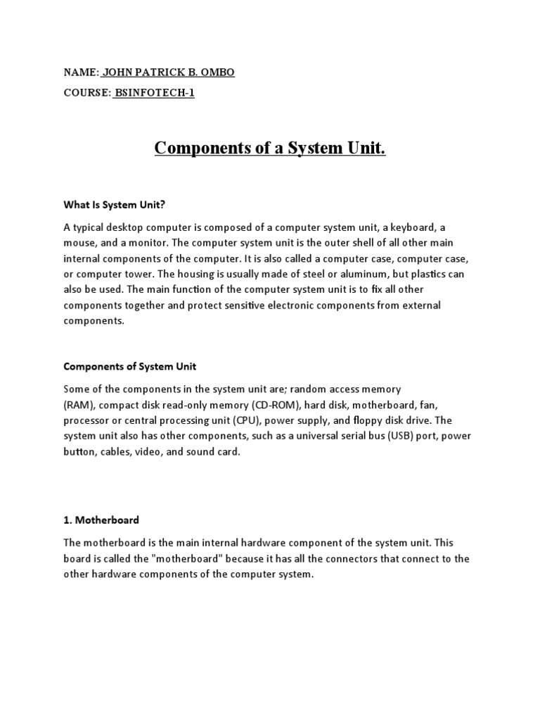 Components of A System Unit. | PDF
