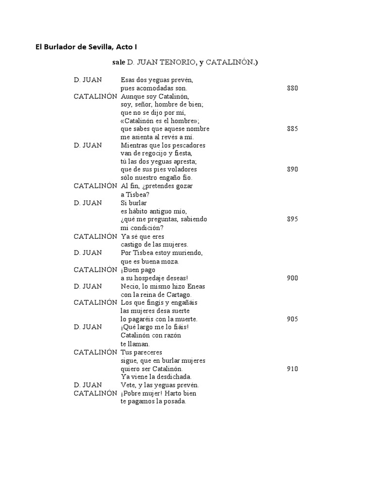 El Burlador de Sevilla - Acto I | PDF