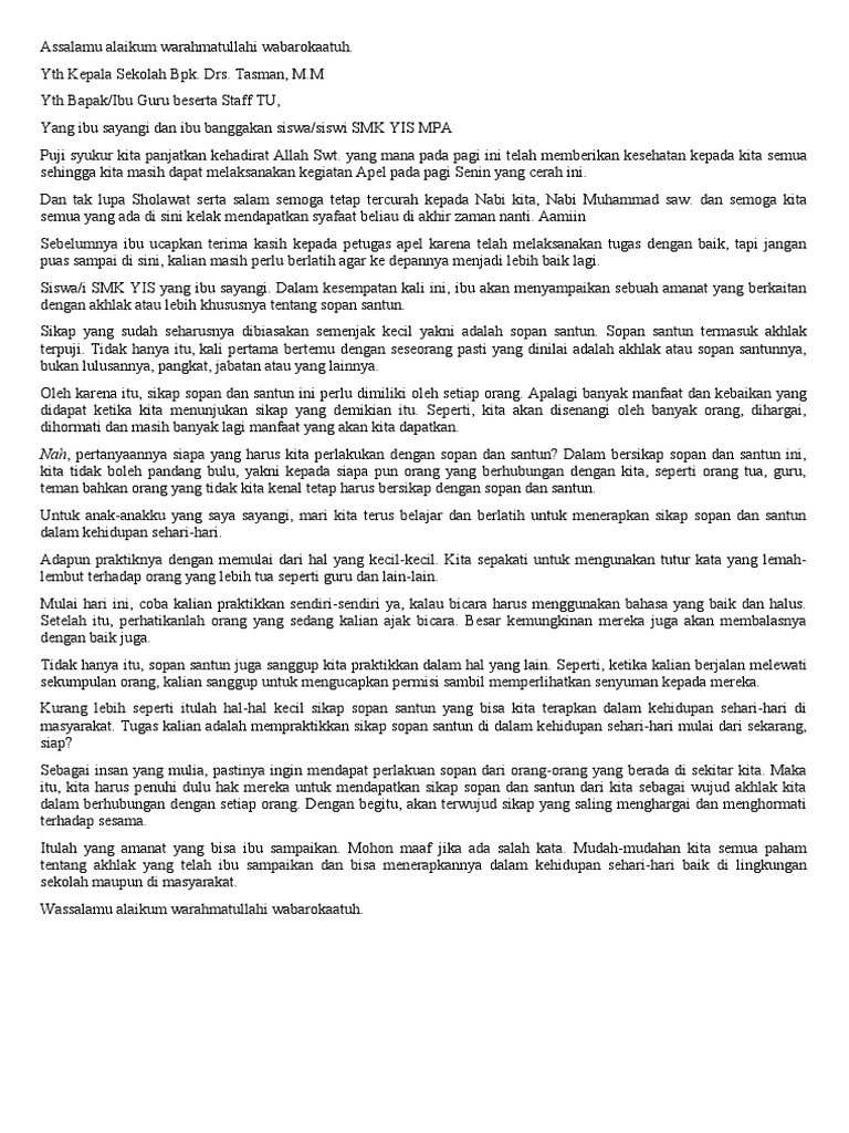 Teks Amanat Apel Sopan Santun | PDF