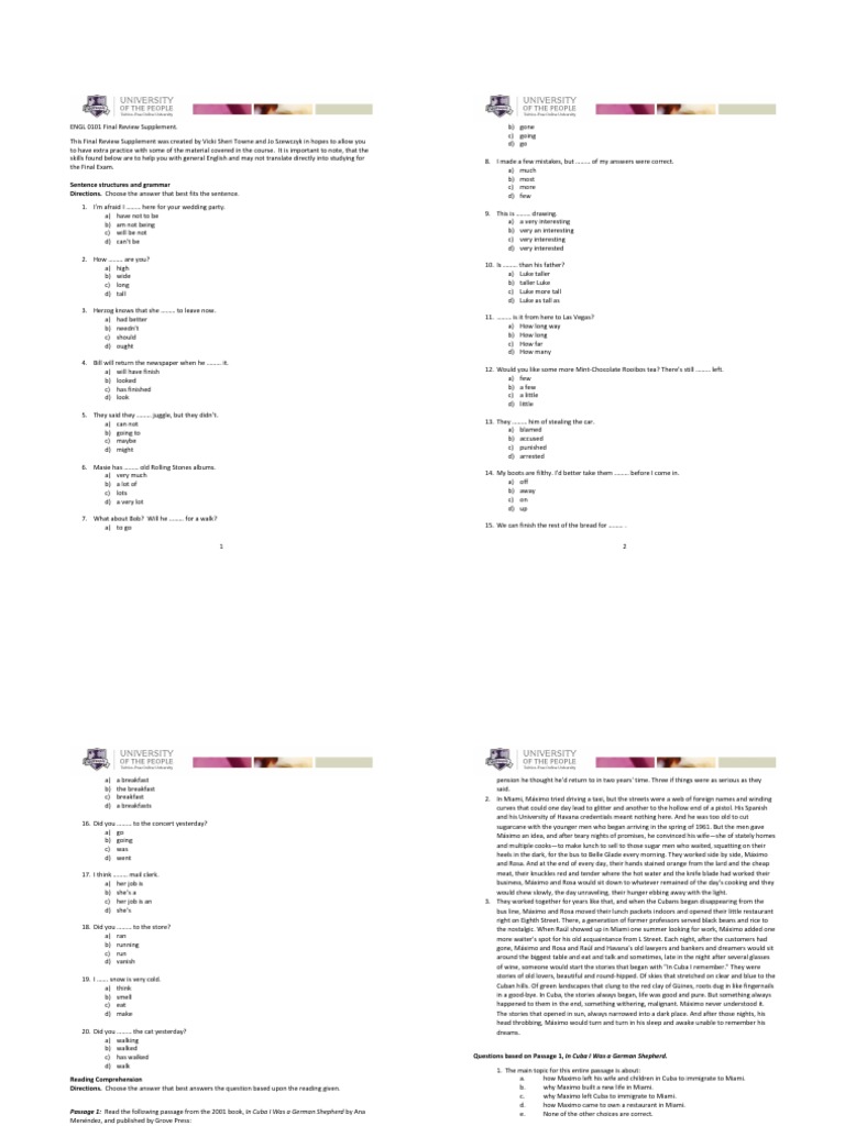 Final Exam Review | PDF | Teachers | Libraries