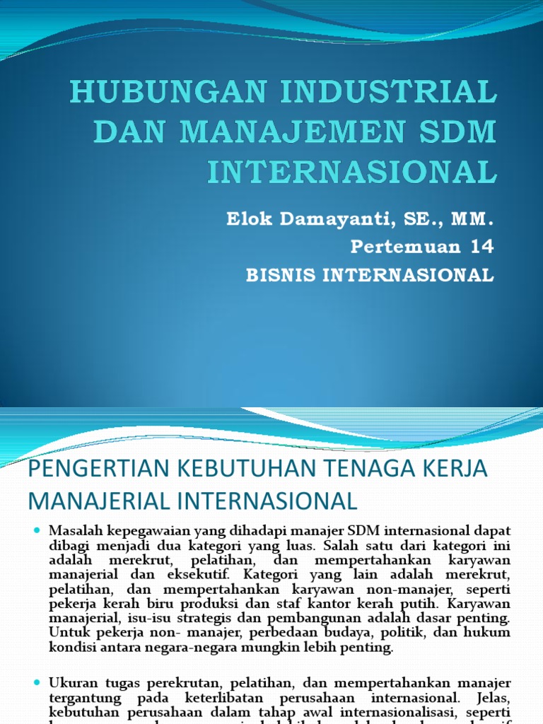 Pertemuan 14 - HUBUNGAN INDUSTRIAL DAN MANAJEMEN SDM INTERNASIONAL | PDF