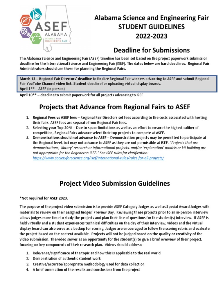 ASEF 2023 Student Guidelines | PDF | Methodology | Creativity