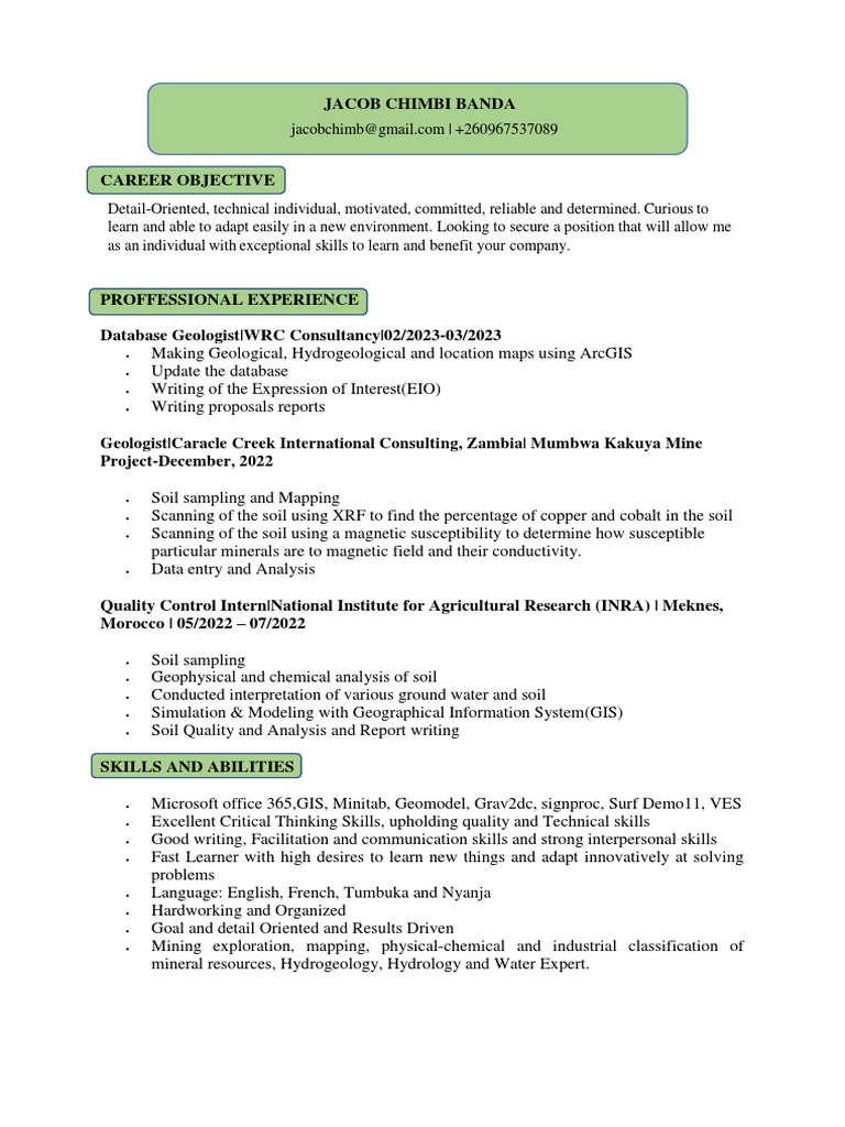 Jacob C Banda CV | Download Free PDF | Geographic Information System ...