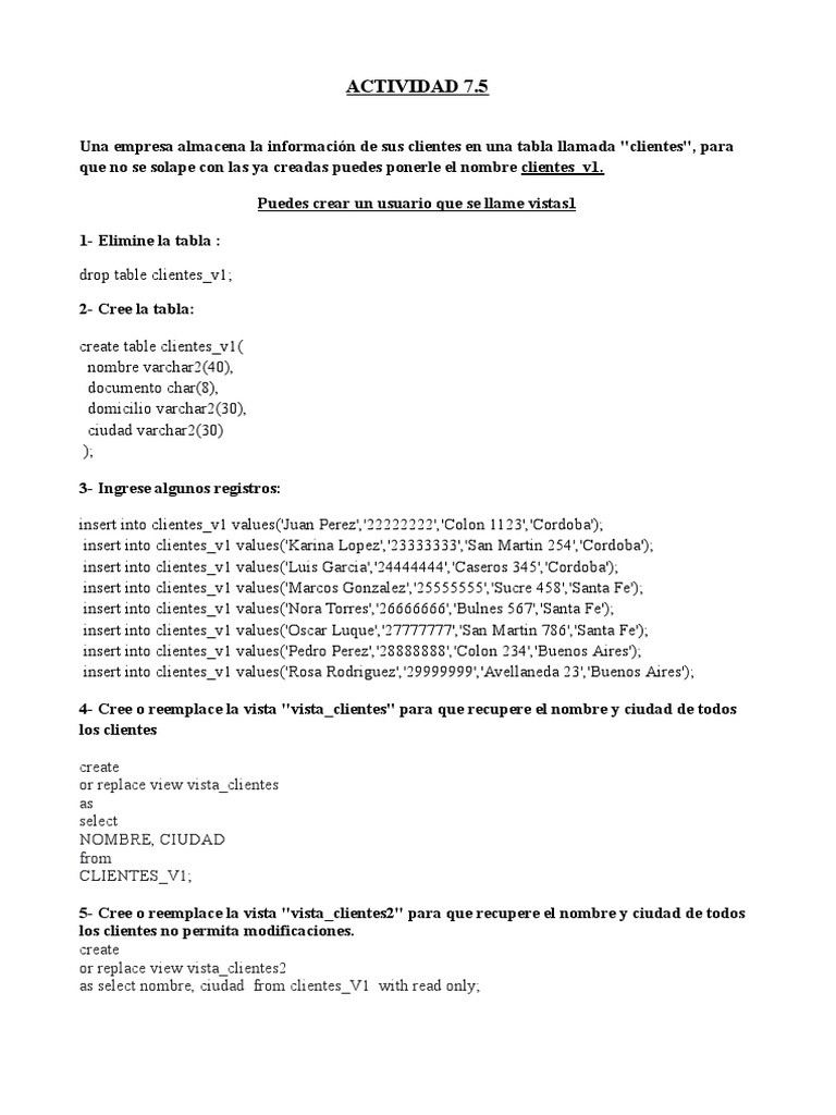 Actividad SQL | Descargar gratis PDF | Gestión de datos | Software de gestión de datos