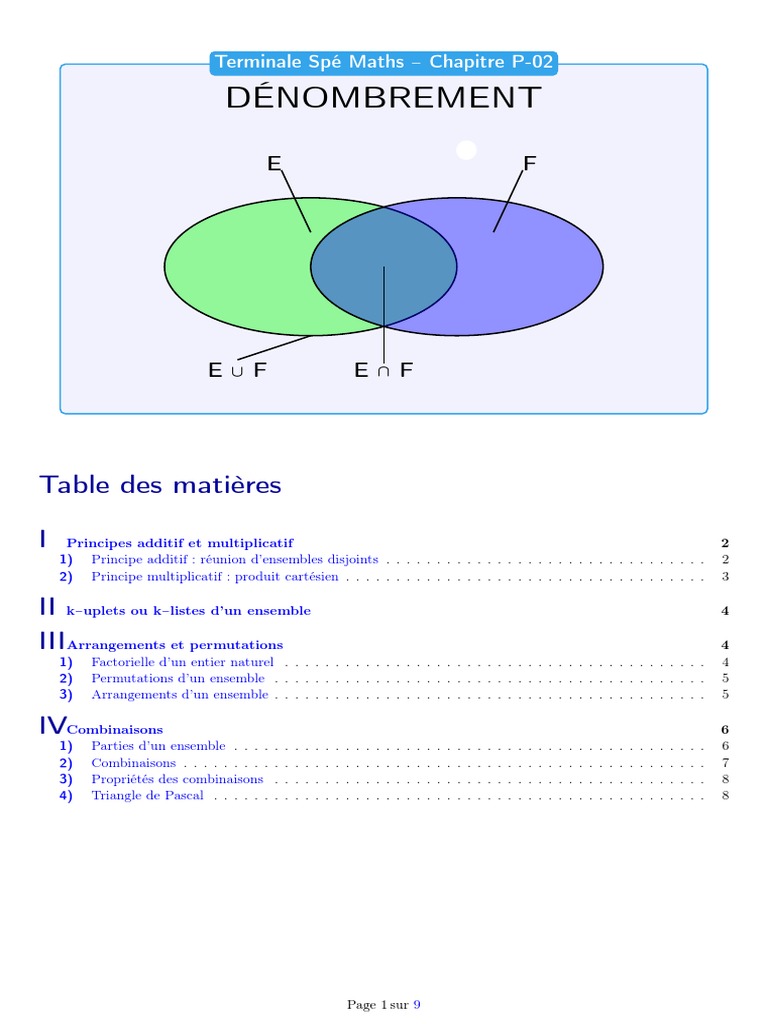Dénombrement en Terminale Spé Maths | PDF | Permutation | Ensemble ...