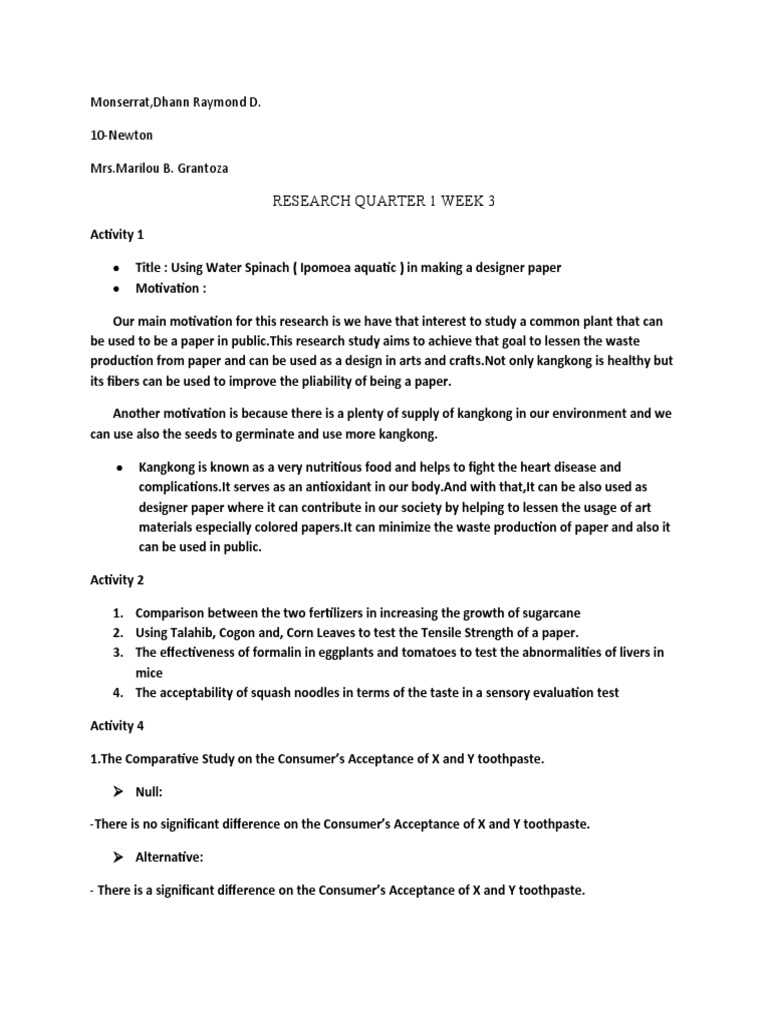 Research Week 3 Quarter 1 | PDF | Cognition