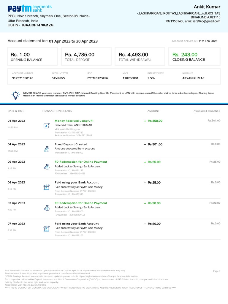 Statement Apr 23 XXXXXXXX8143 PDF | PDF | Deposit Account | Banks