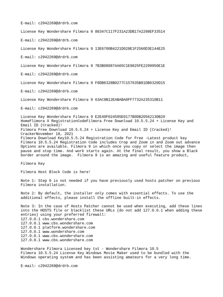 Wondershare Filmora license keys, emails and serial numbers | PDF ...
