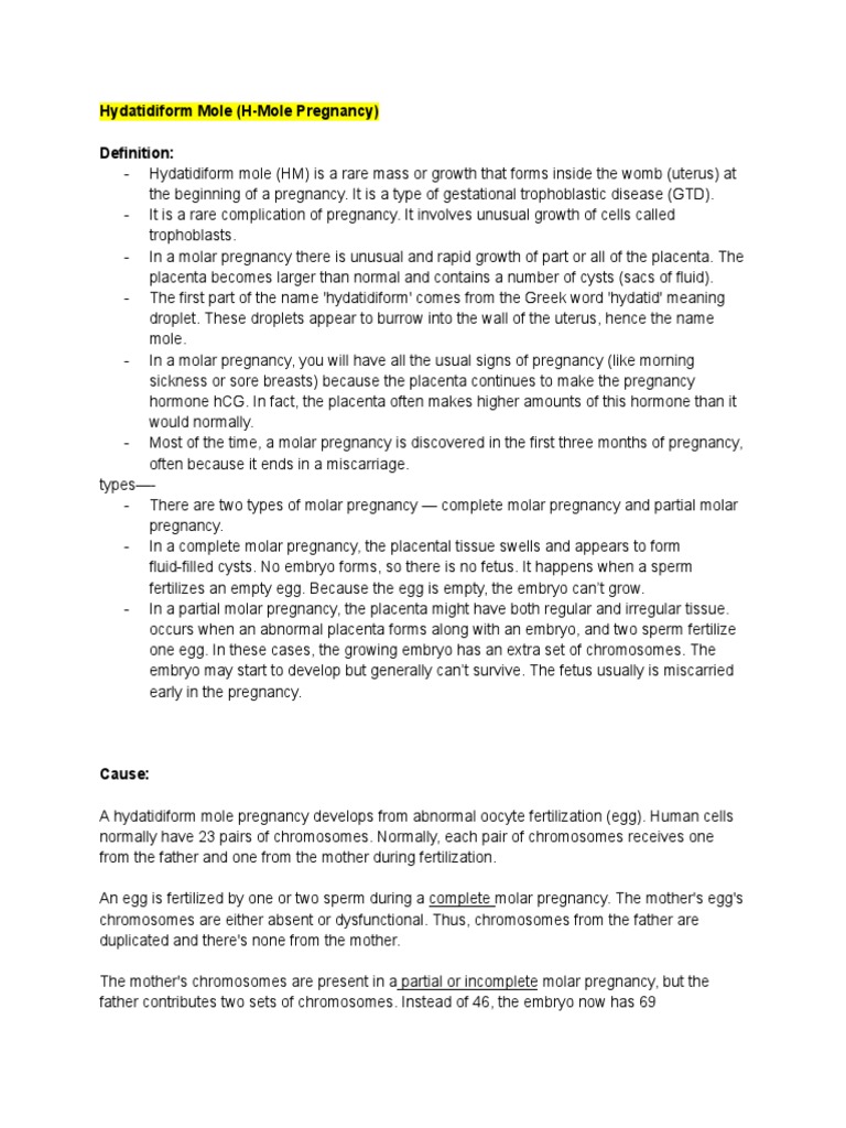 C2b - Hydatidiform Mole (H-Mole Pregnancy) Content | PDF | Pregnancy ...