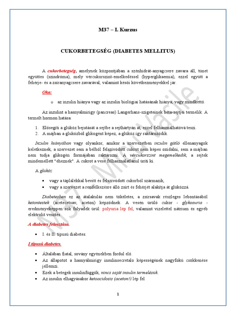 M37 - I.Kurzus - Diabetes Mellitus | PDF