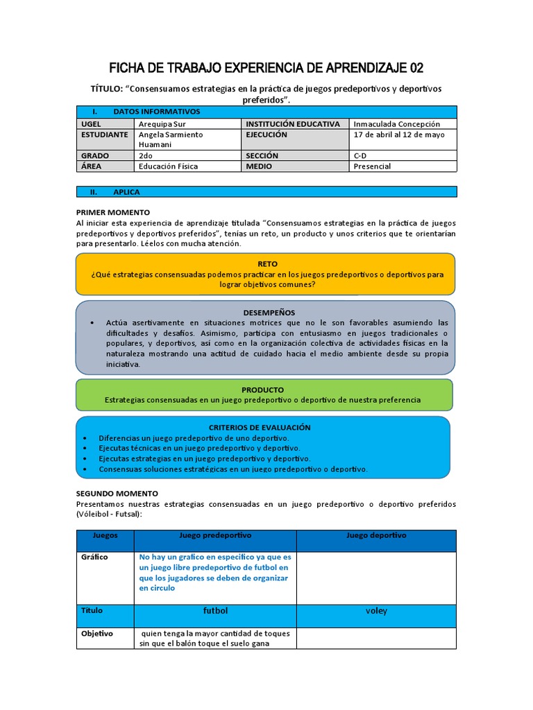 2do Grado Ficha de La Experiencia de Aprendizaje 02 | Descargar gratis PDF | Aprendizaje | Cognición