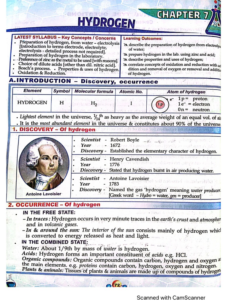 New Simplified Middle School Chemistry Class 8: Chapter 7 Hydrogen | PDF