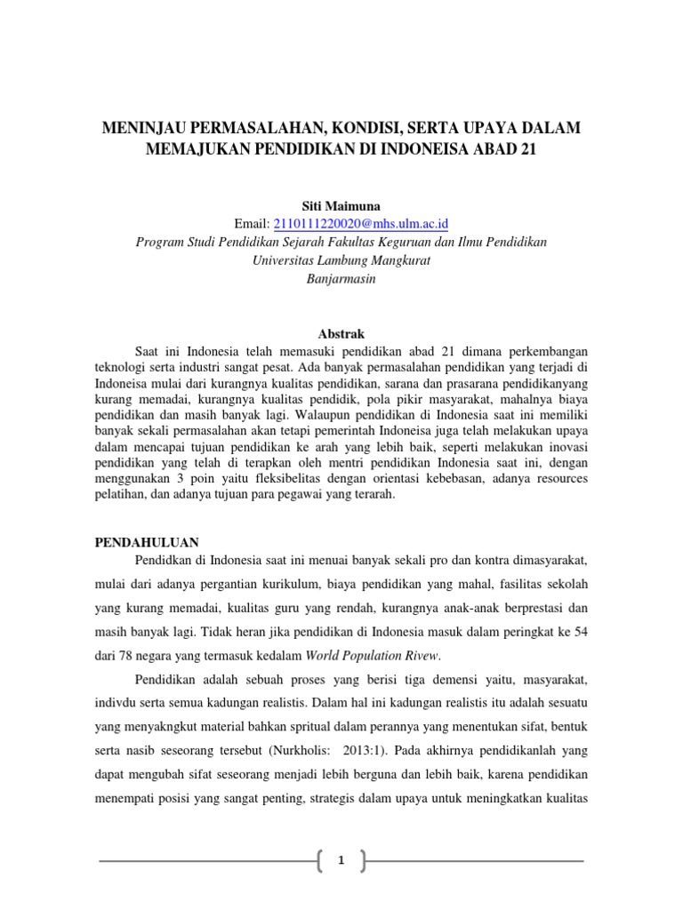 Permasalahan Pendidikan Indonesia Abad 21 | PDF