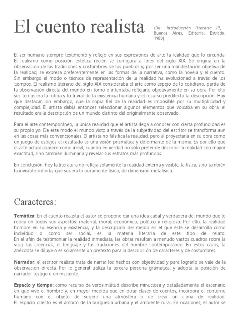 El Cuento Realista | PDF | Realismo literario | Realidad