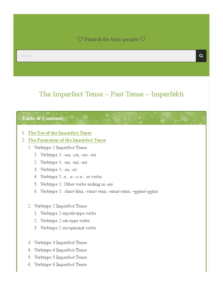 The Imperfect Tense - Past Tense - Imperfekti - Uusi Kielemme | PDF ...