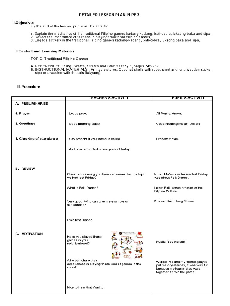 Traditional Filipino Games Lesson Plan | PDF