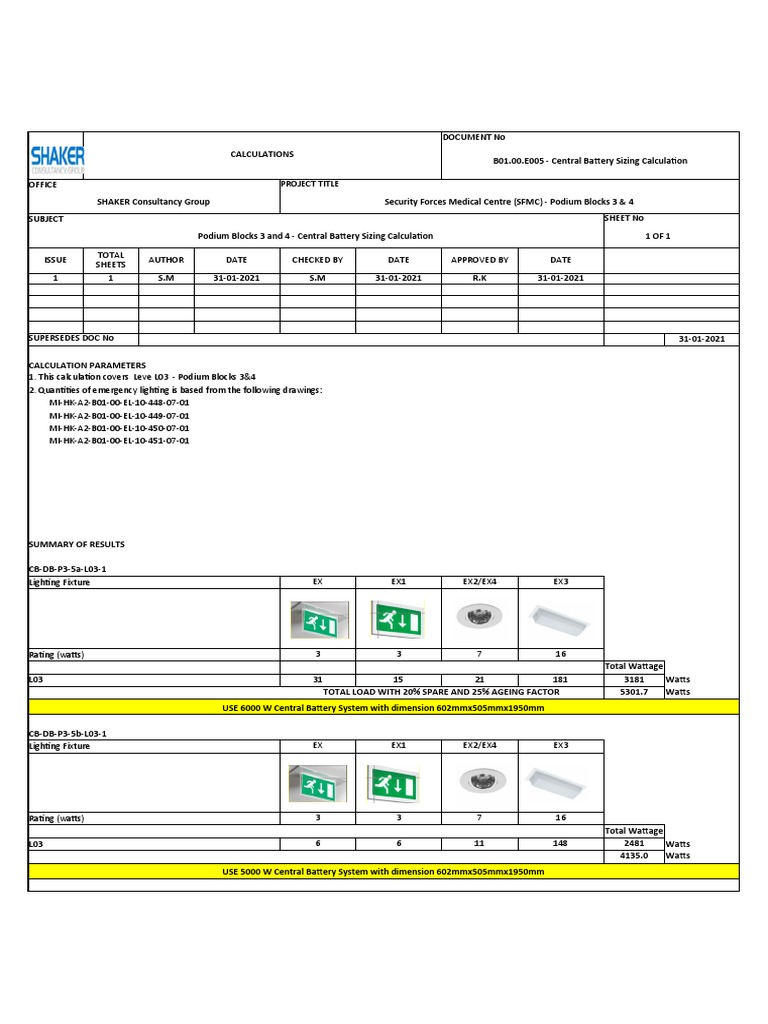 Central Battery Sizing Calculation Poduim 3 | PDF | Quantity | Science