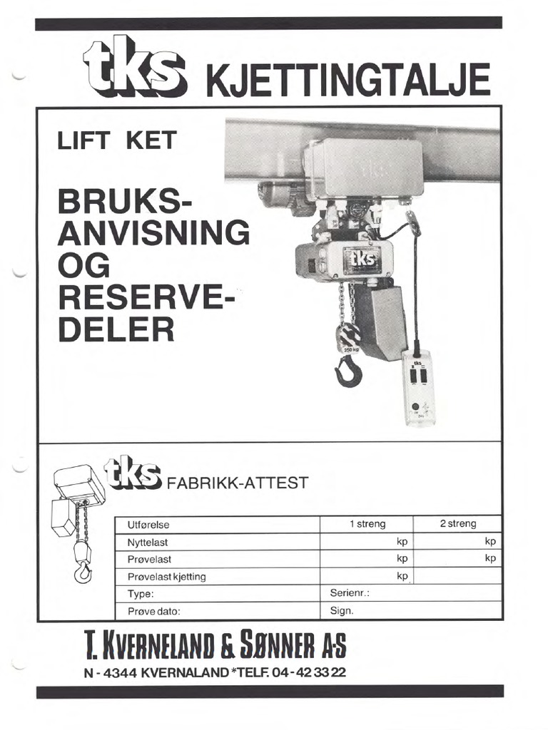 TKS Silotaljer LiftKet Elektrotalje 1985 | PDF
