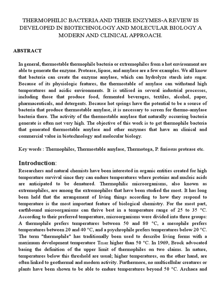Thermophilic Bacteria Enzymes Review | PDF | Taq Polymerase ...
