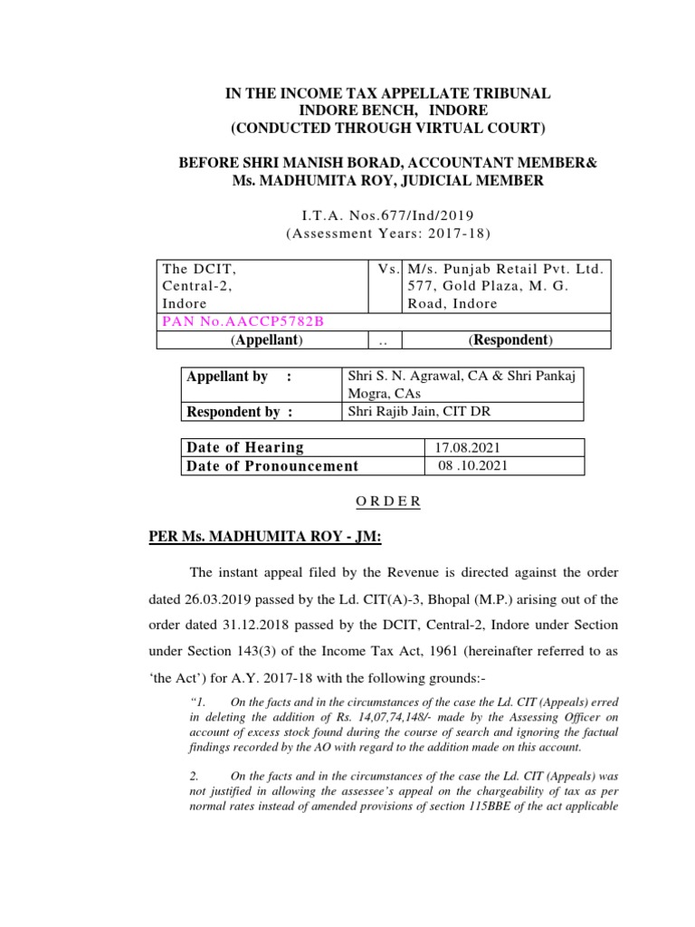 DCIT v. Punjab Retail - ITAT Indore | PDF | Valuation (Finance) | Taxes