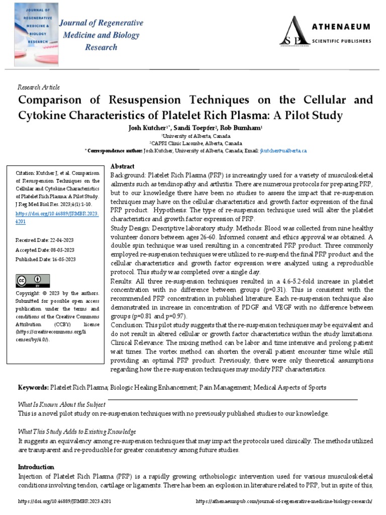 Comparison of Resuspension Techniques On The Cellular and Cytokine ...