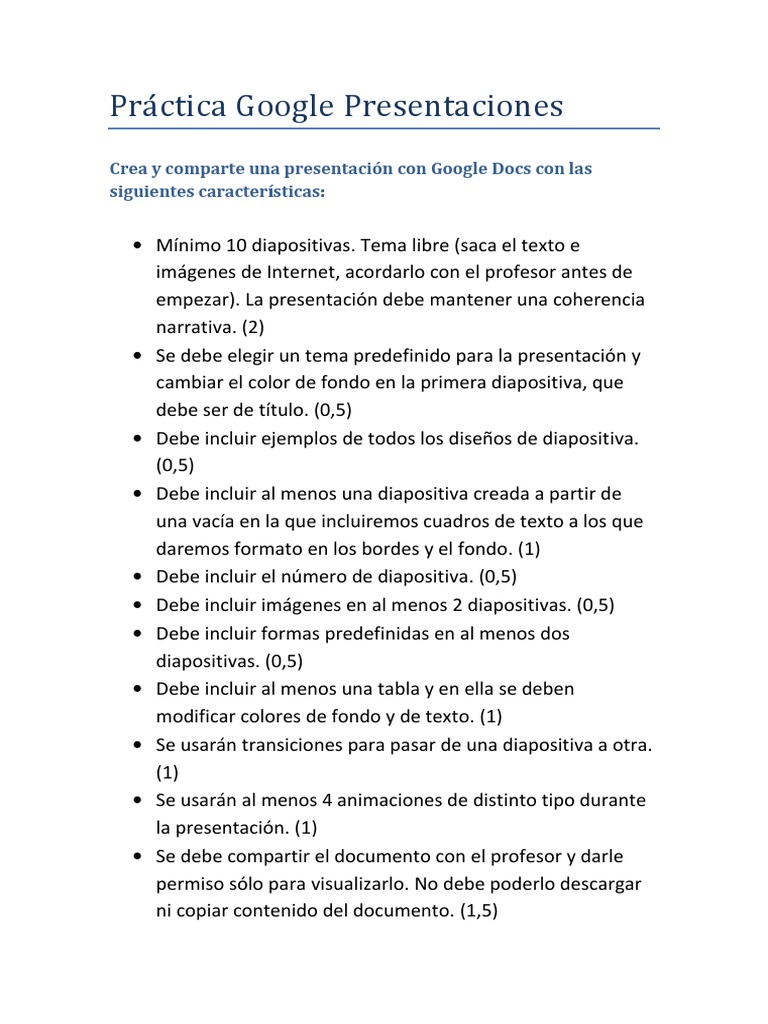 Práctica Google Docs Presentación | PDF
