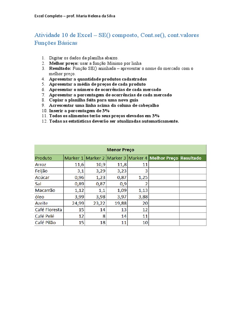 Atividade 10 Excel | PDF