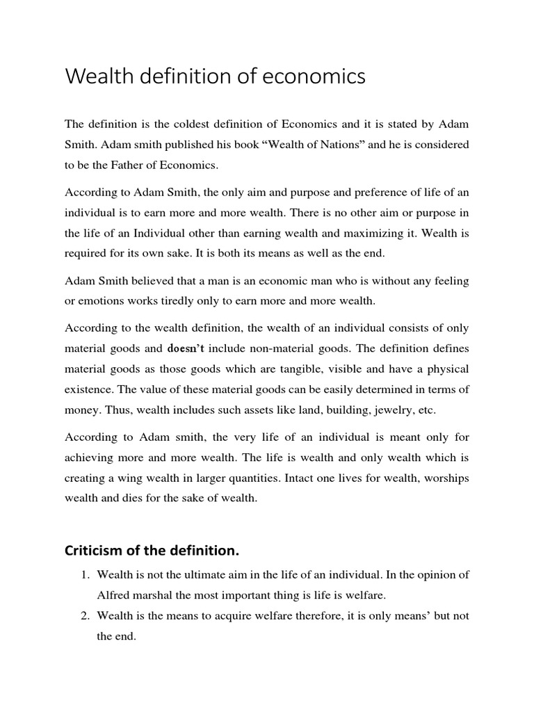 Adam Smith's Wealth Definition in Economics | PDF | Politics | Philosophy