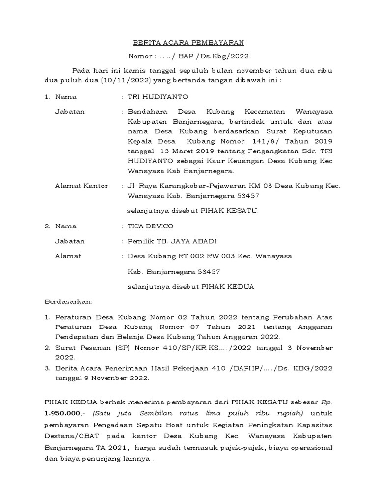 Contoh Berita Acara Pembayaran | PDF