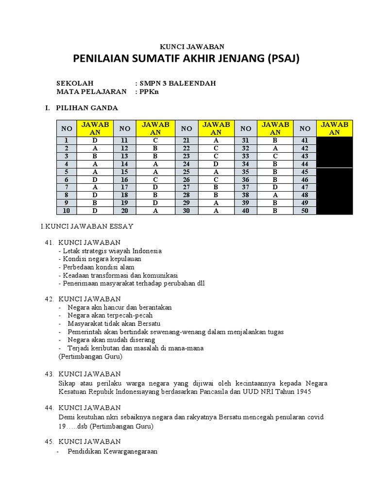 Kunci Jawaban Psaj 2022 | PDF